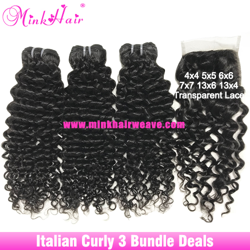 Buy 10A Brazilian Italian Curly Hair Bundle Deals, 3 Bundles With 4x4 ...