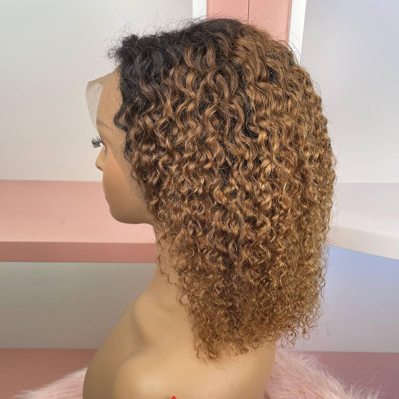 FLASH SALE 087 #1B/30 Color 12inch Deep Curly Brown 13x4 Lace Bob Wig ...